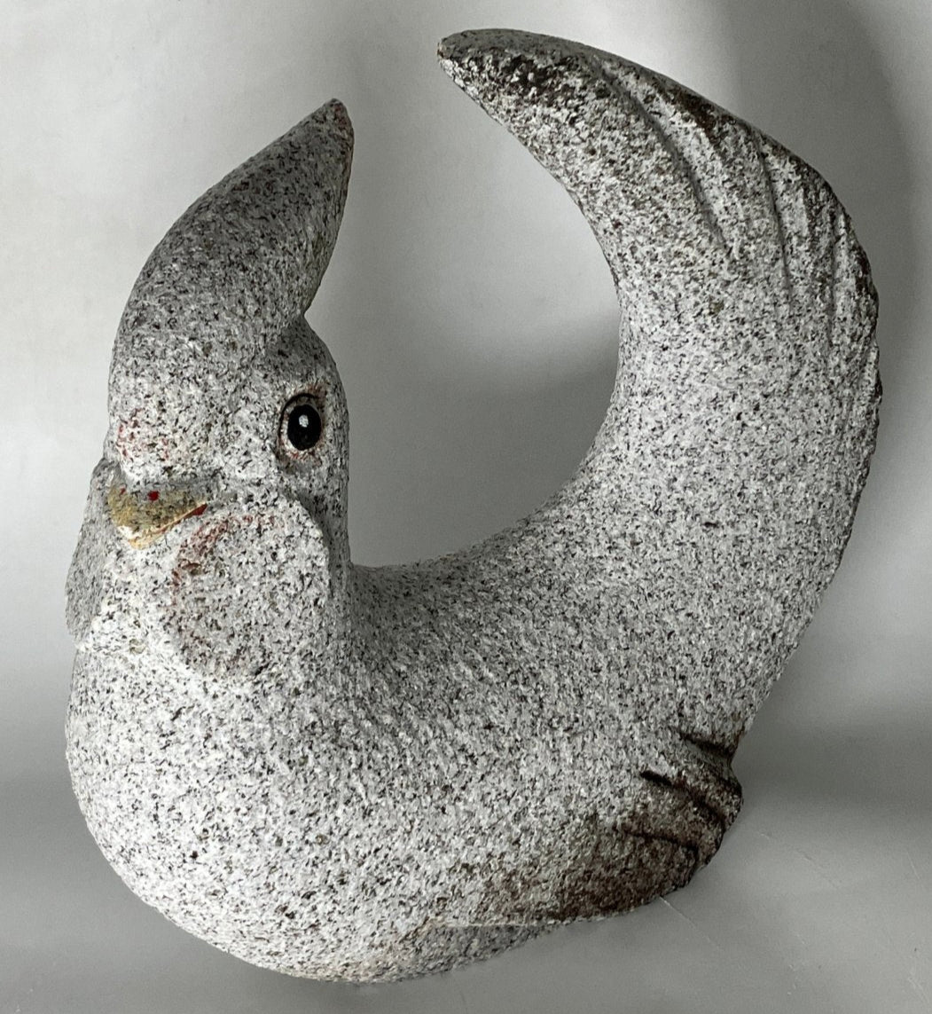 Small Rooster Chicken Gray Figurine Stone Sculpture Japan Handmade ...